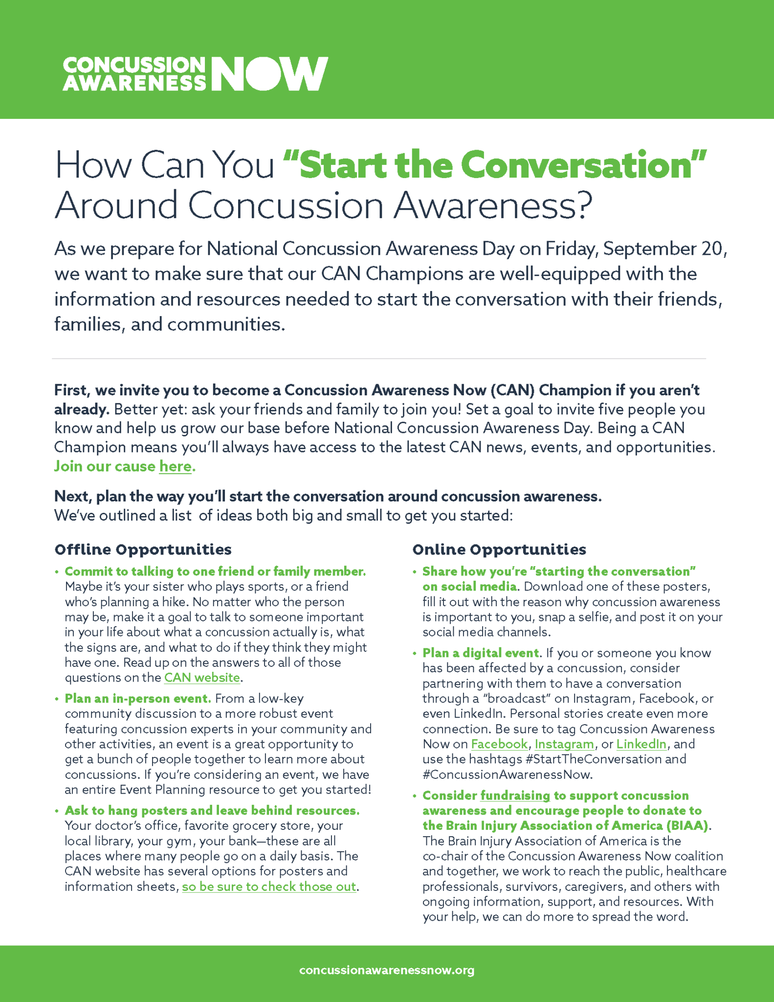 Help increase awareness | Concussion Awareness Now